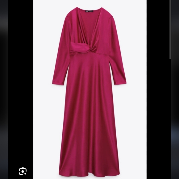 Zara | Dresses | Zara Dark Fushia Pink Satiny Knotted Midi Dress | Poshmark